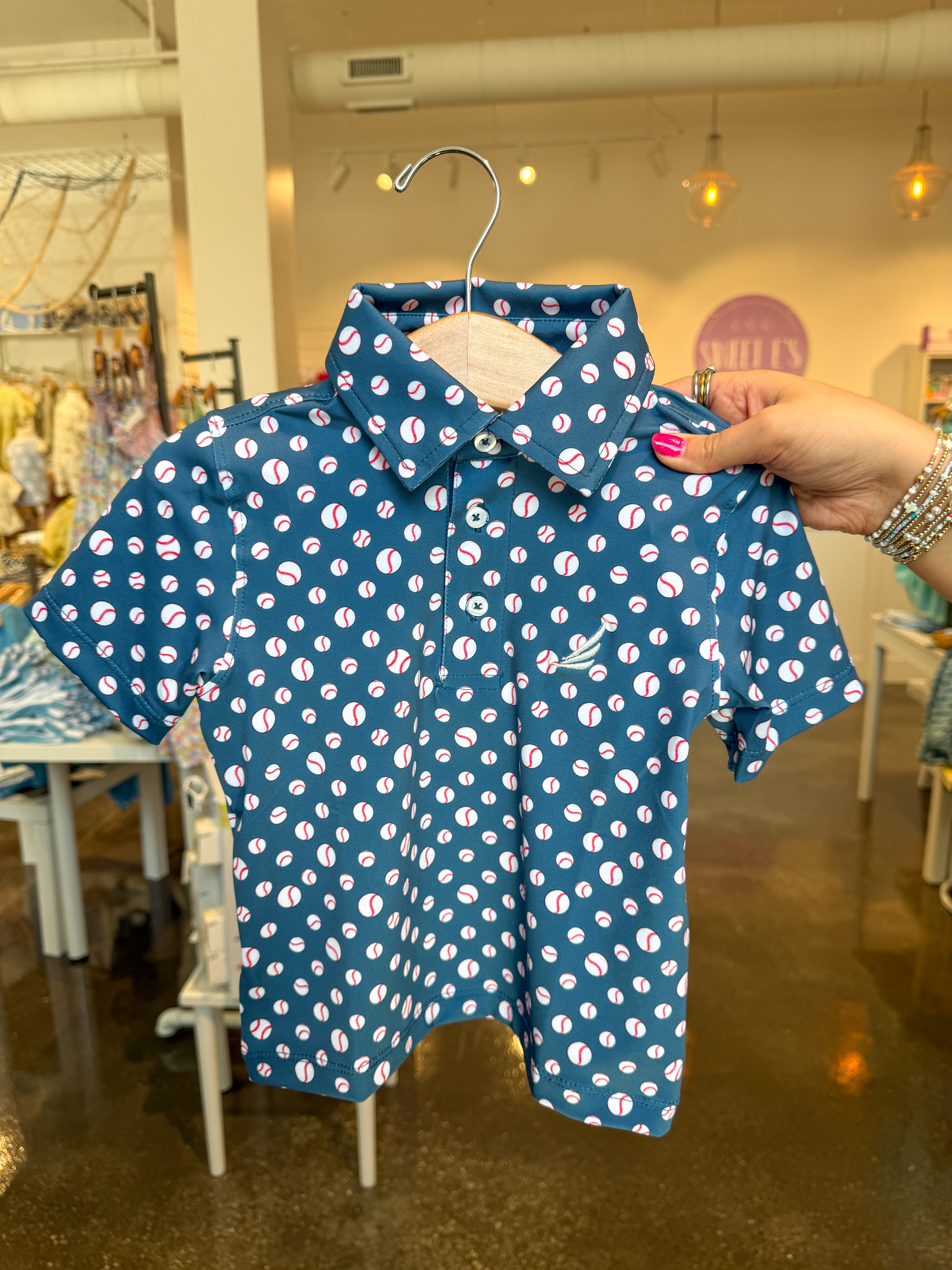 Navy Baseball Print Miles Performance S/S Polo - Sweet E's Children's ...