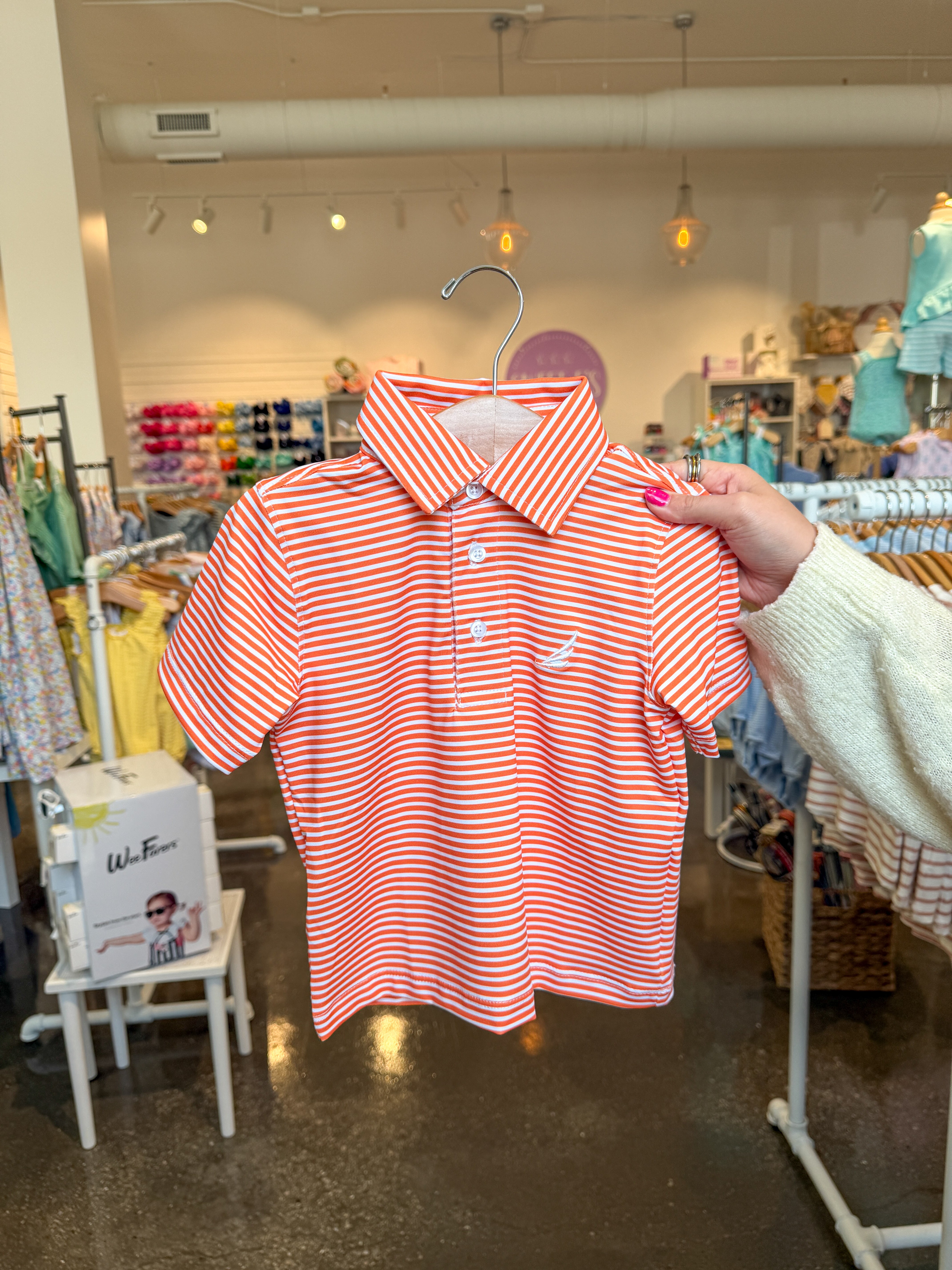 Orange Striped Brooks Performance S/S Polo - Sweet E's Children's Boutique