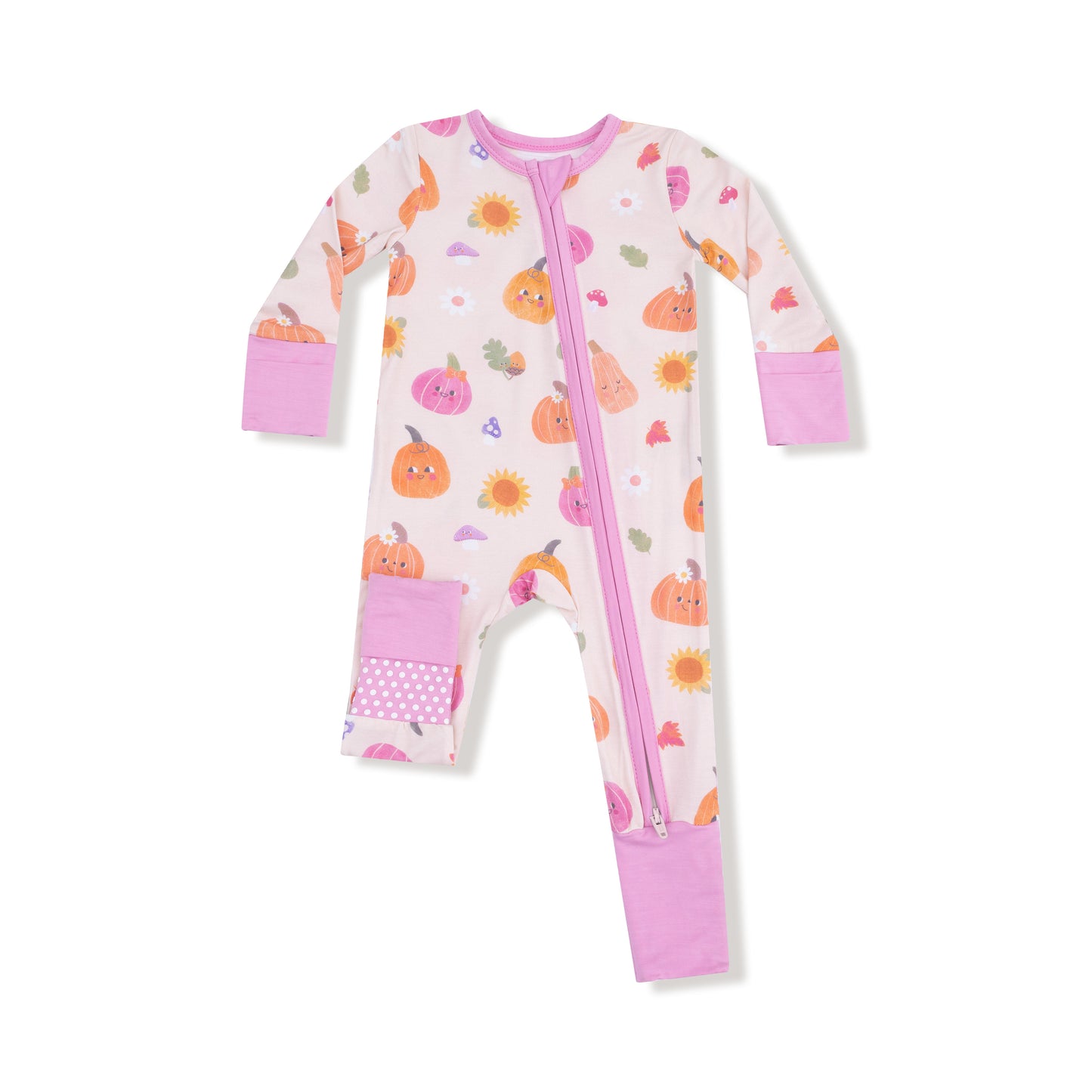 Pink Autumn Pumpkins Zip Romper - Sweet E's Children's Boutique